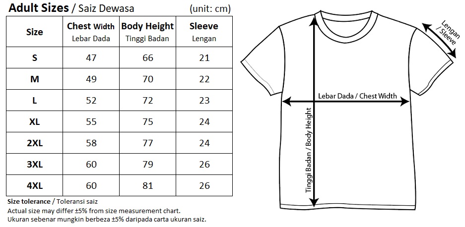 Ukuran Saiz - Eraine Clothing Indonesia